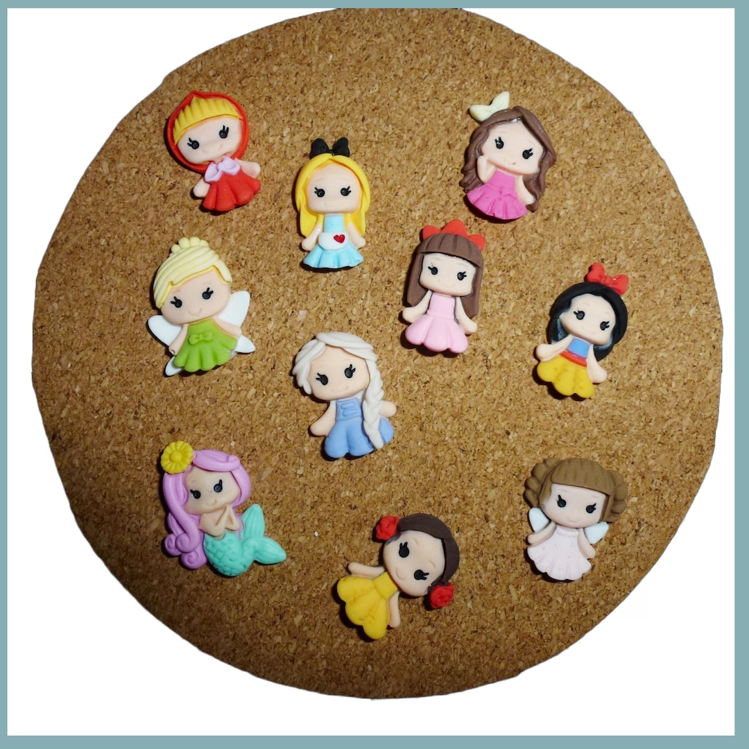 10 Fairy Tale Princess Thumbtacks Push Pins or Magnets Assorted Colors ...
