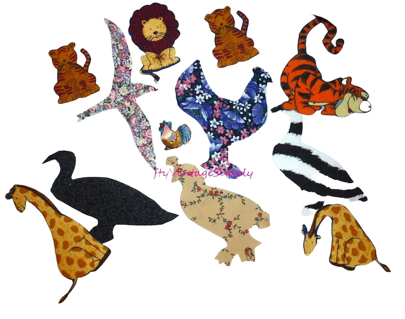 Wildlife Animals Chickens Lion Giraffe Zoo 12pcs Iron on Fabric ...