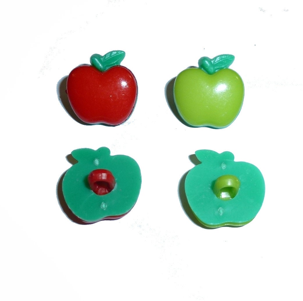 Apple Buttons Green or Red Plastic Sew on Button 8 Ct. P1 - Etsy