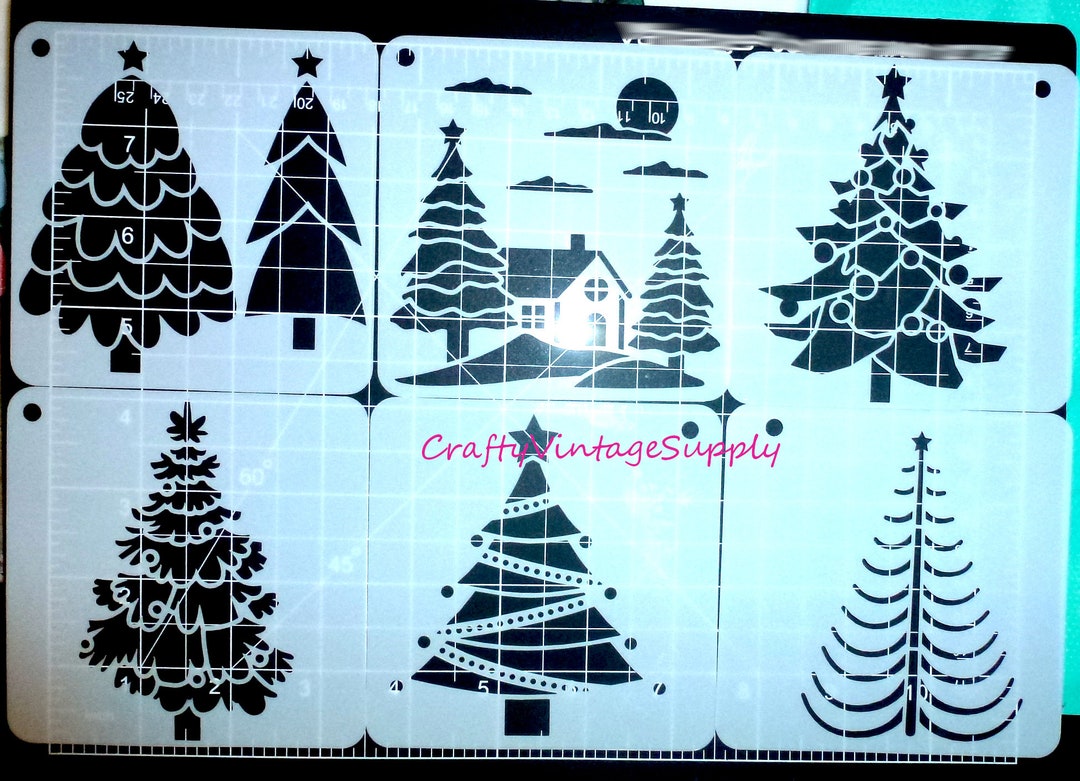 6 Different Christmas Trees Stencil for Tile and Crafts 4" X 4" (Q161 ...