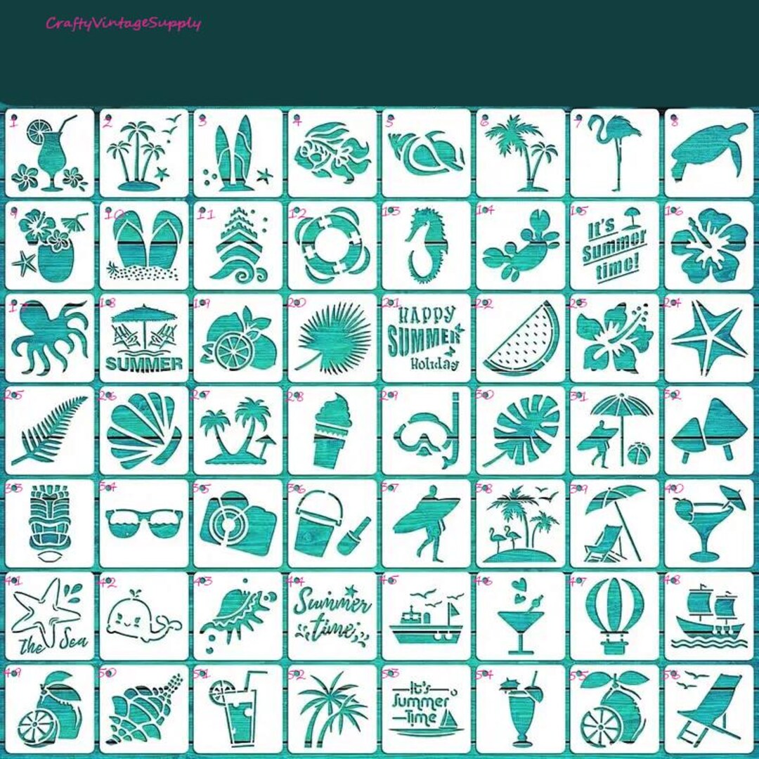 Beach Summer Ocean Sea Life Party Stencil for Tile and Crafts 3" X 3 ...