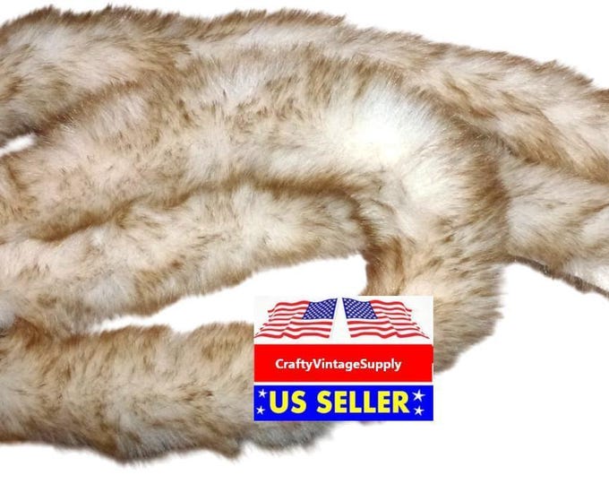 1 Yard Sable Tipped Brown White Faux Fur Trim Artificial Furry Strip ...