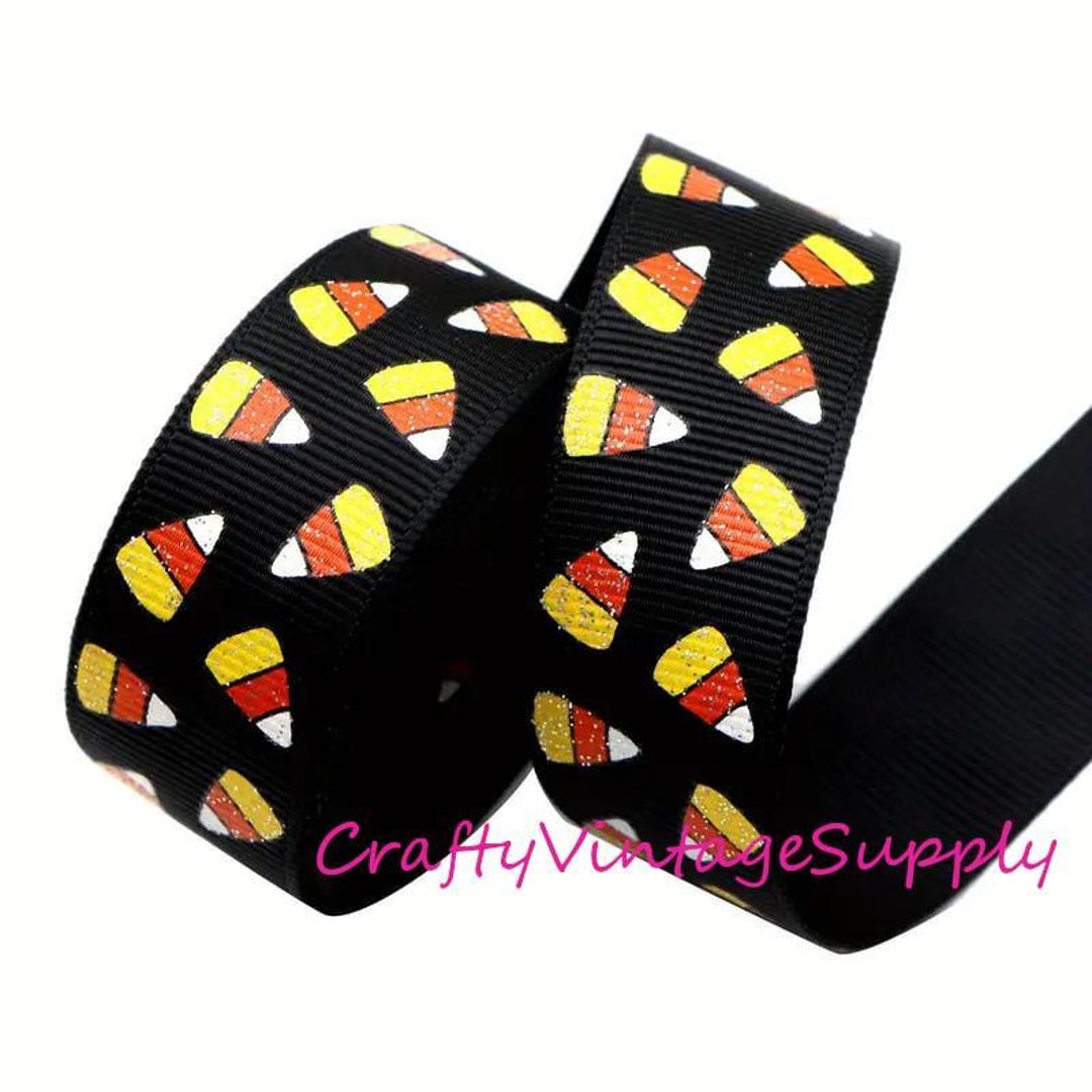 Glitter Halloween Candy Corn Black White 1" Grosgrain Ribbon 5 Yards - Etsy