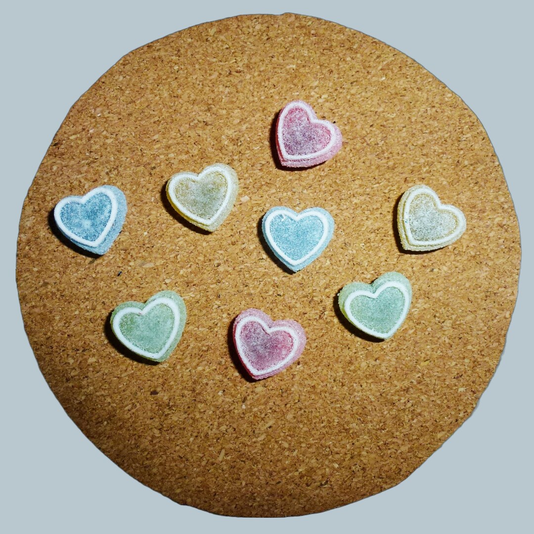 8 Sugar Candy Heart Thumbtacks Push Pins Assorted Colors Decorator ...