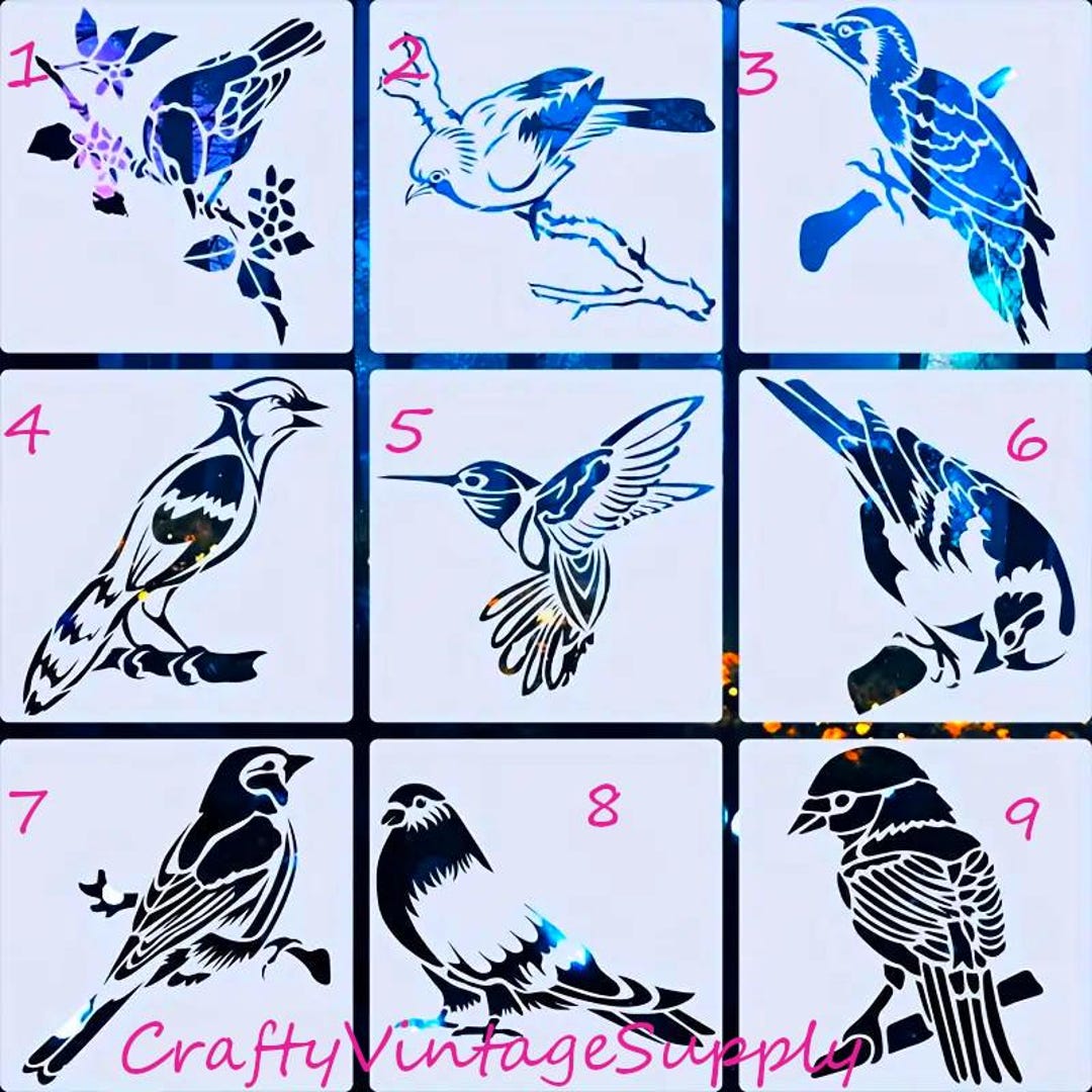 Birds Cage Finch Canary Robin Flowers Stencil for Tile and Crafts 6"x6 ...