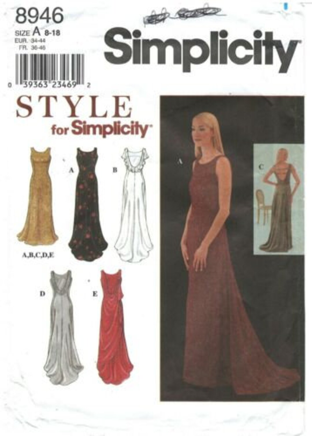 Simplicity Pattern 8946 FREE SHIP Size A 8-18 Vintage Prom Evening Gown ...