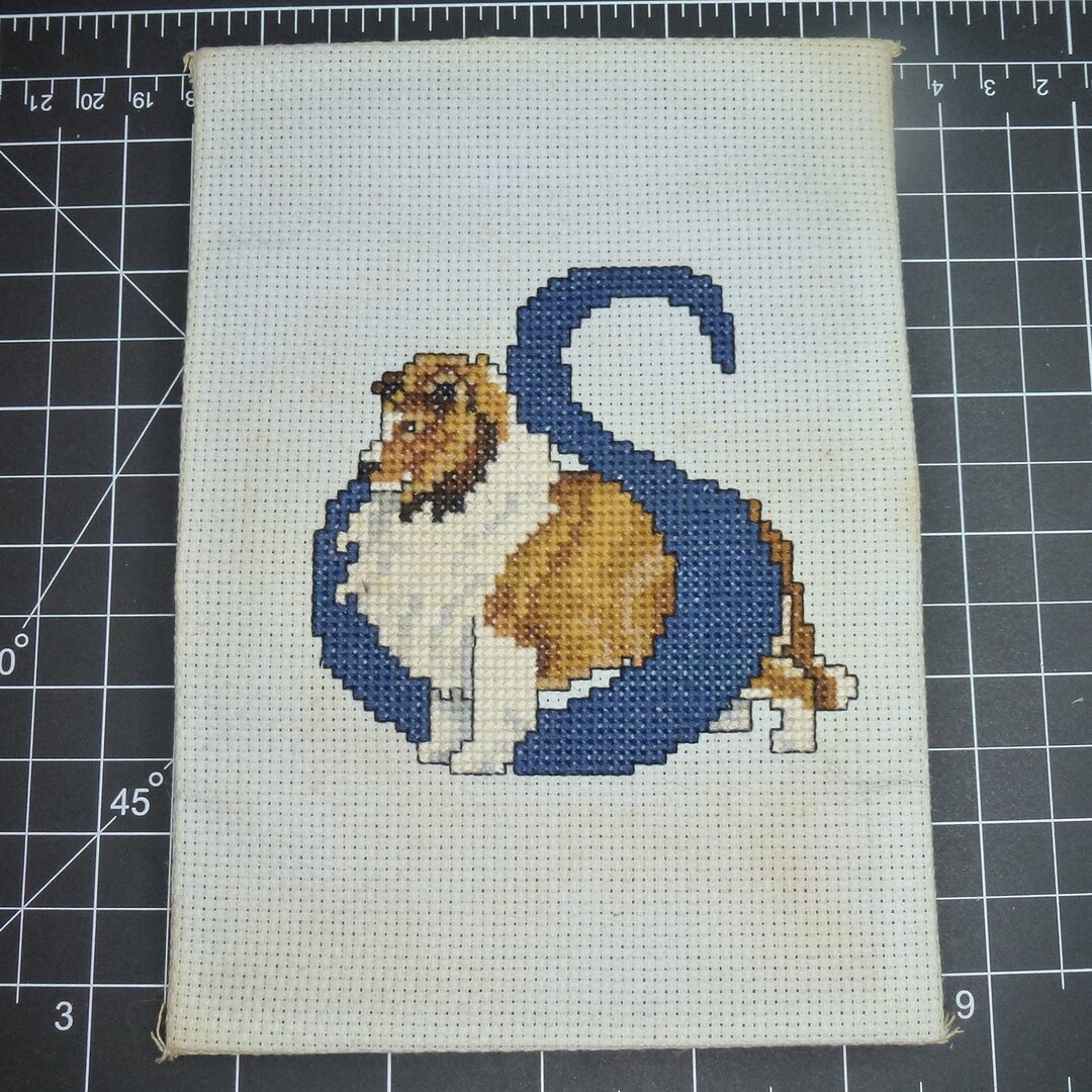 Sheltie Completed Cross Stitch Letter "s" 7" X 5" Sable Shetland ...