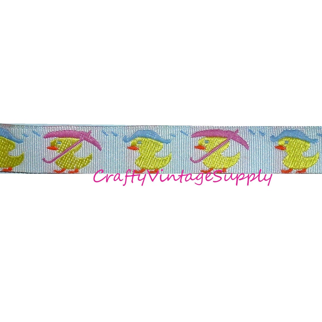 Easter Jacquard Duck Ribbon Pink Blue Umbrellas in the Rain Nursery 5/8 ...