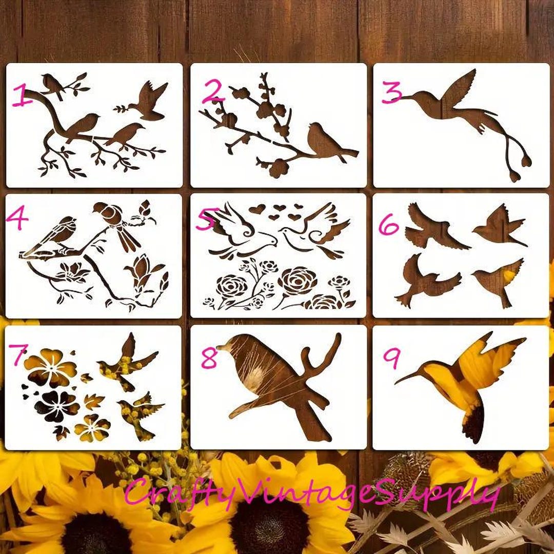 Birds Cage Finch Canary Robin Flowers Stencil for Tile and Crafts 4"x6 ...