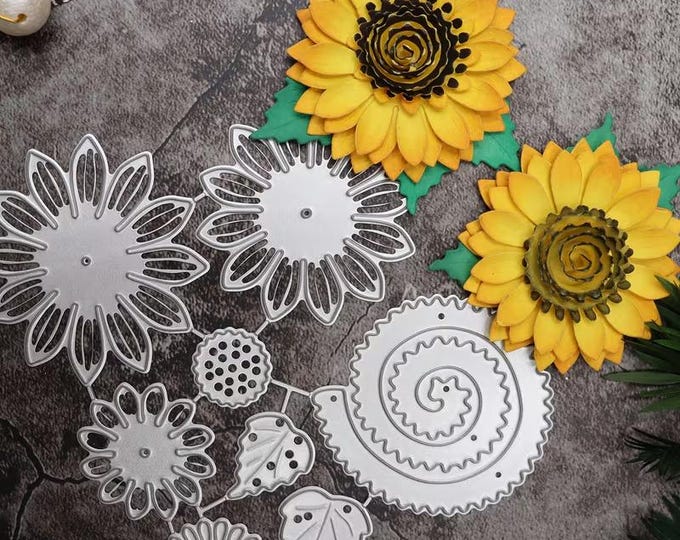 Sunflower Spiral Flower With Leaves Metal Cutting Dies Die Cut - Etsy
