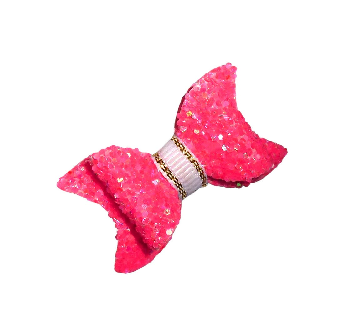 Puppy Bows ~ Neon Pink Glitter Small 1.5