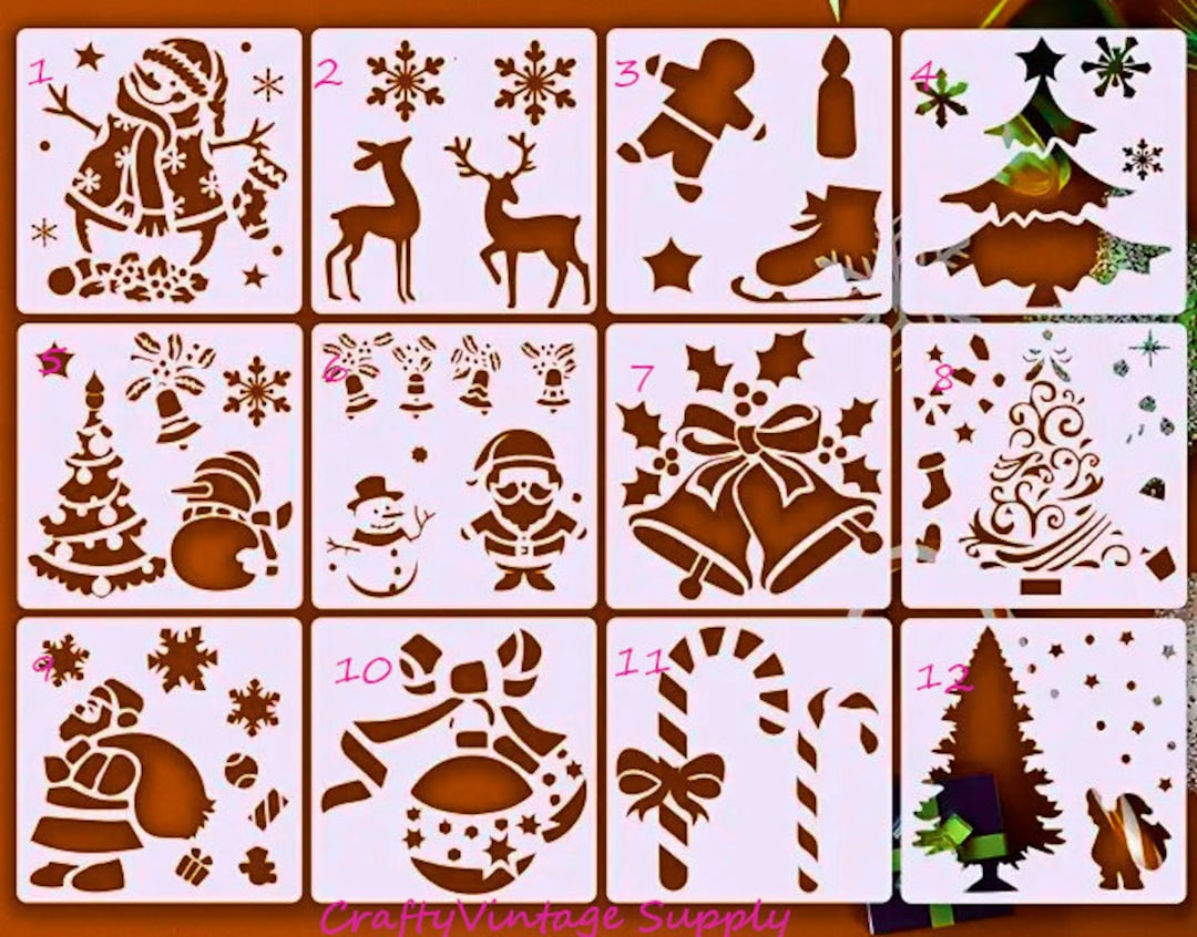 Christmas Snowman Santa Tree Note Card Gift Wrap Stencil for Tile and ...