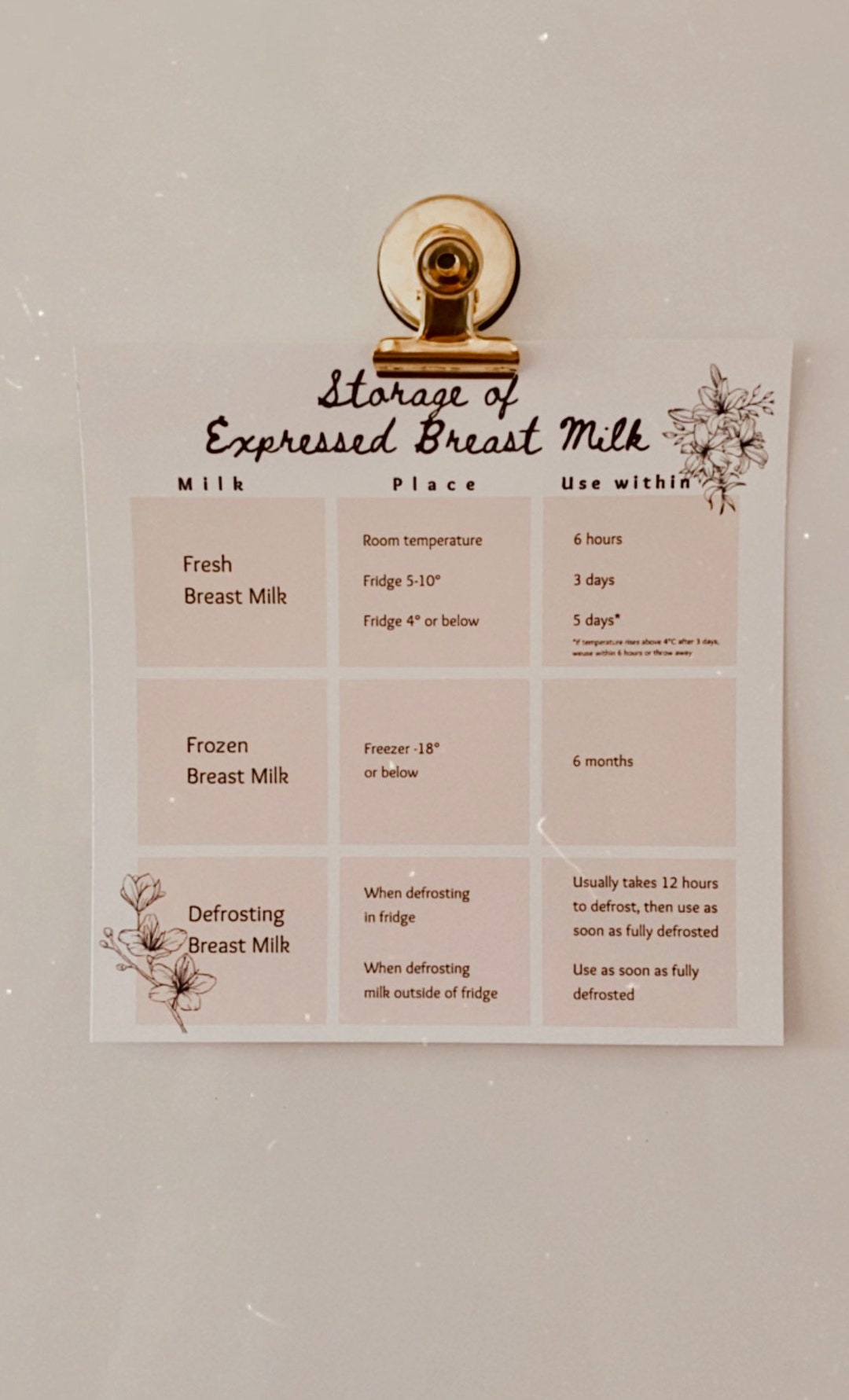 Expressed Breast Milk Storage Guidelines With Fridge Magnet - Etsy