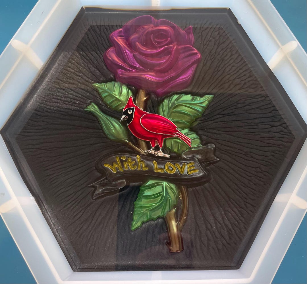 Rose With Cardinal Resin Art With Stand - Etsy