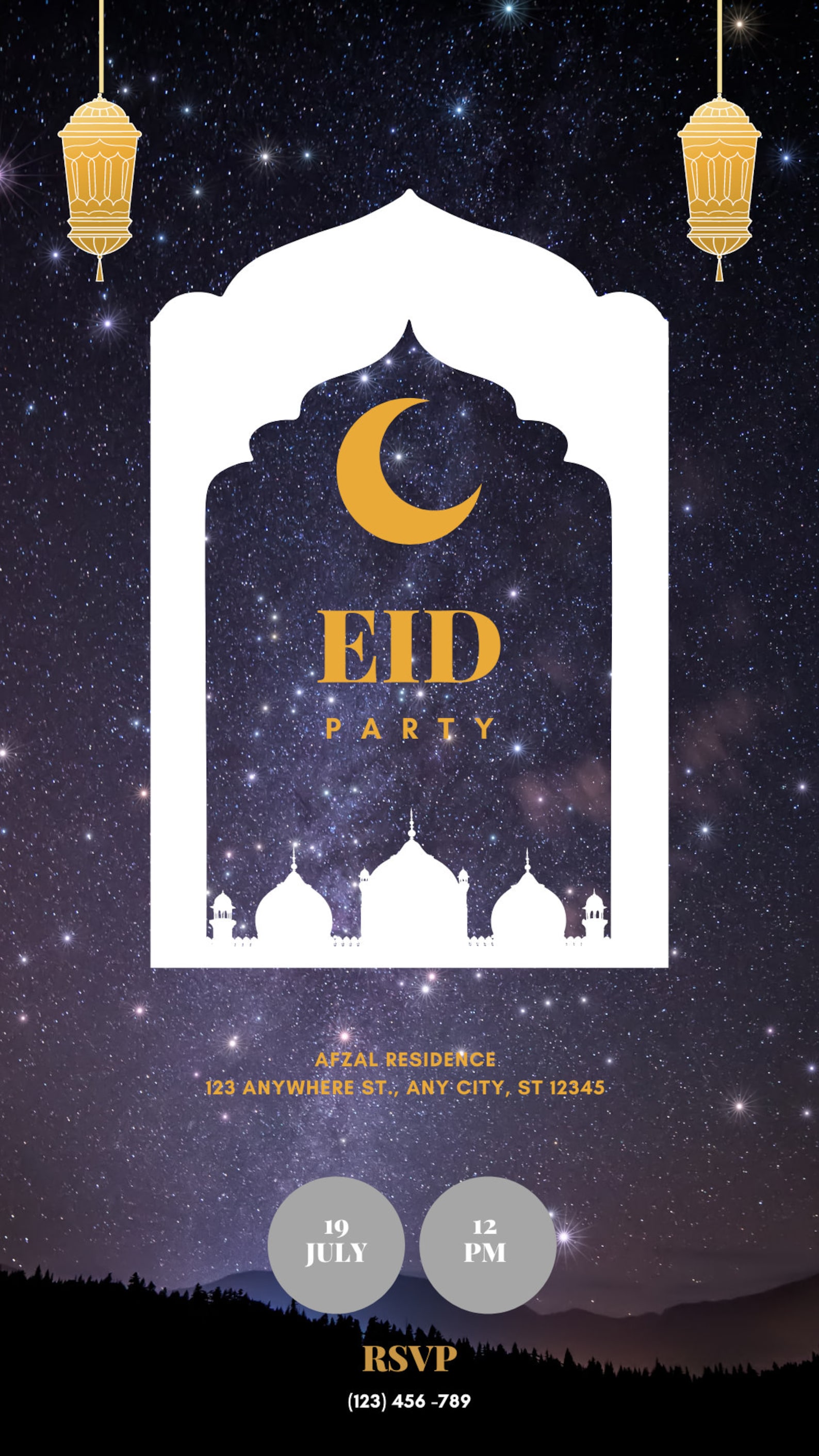 Night Sky Eid Digital Invitation | Editable Canva Template | Instant ...