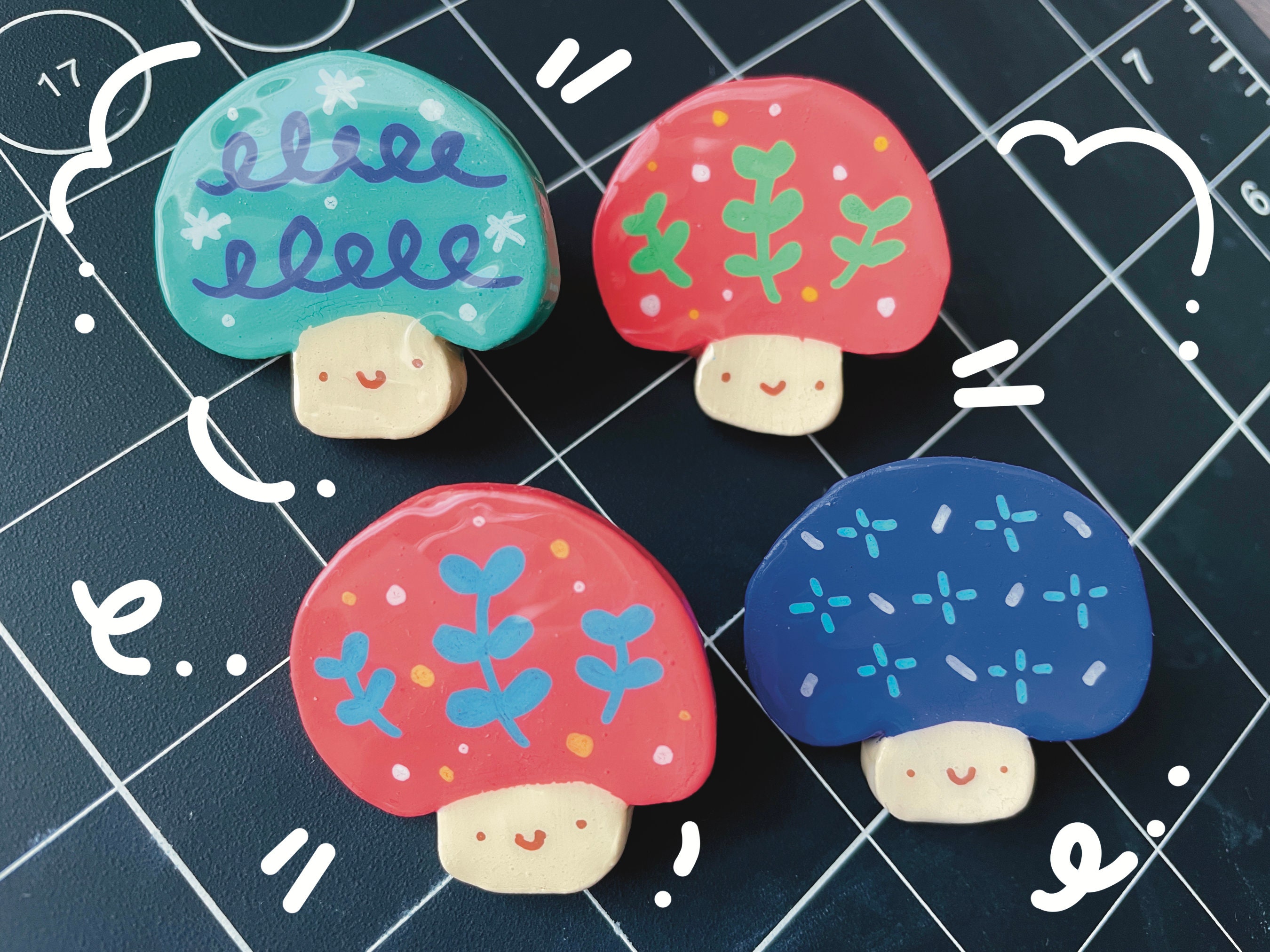 Clay Badge Handmade Mushroom Strawberry Polymer Clay Pins Ceramics ...