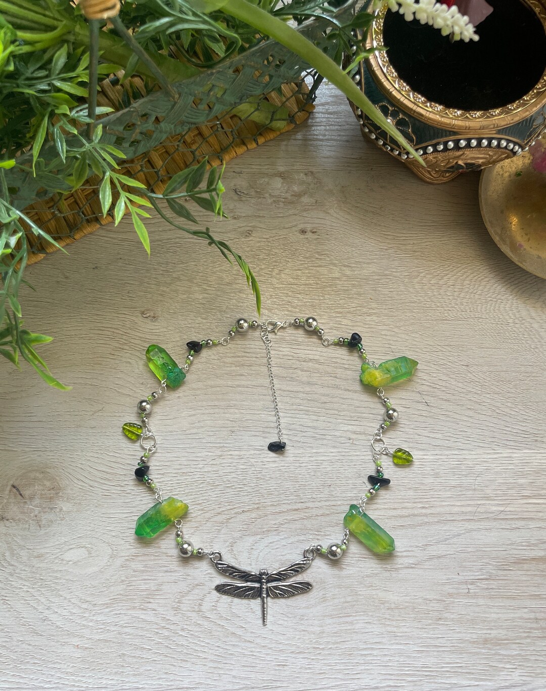 BEADED DRAGONFLY NECKLACE With Crystals, Fairycore Jewelry, Trilogy ...