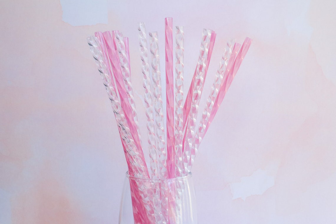 Crystal Swirl Acrylic Straws Pink Reusable Reusable Straw Etsy