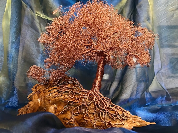 Copper Wire Tree about 450mt on a Wooden Stand | Etsy