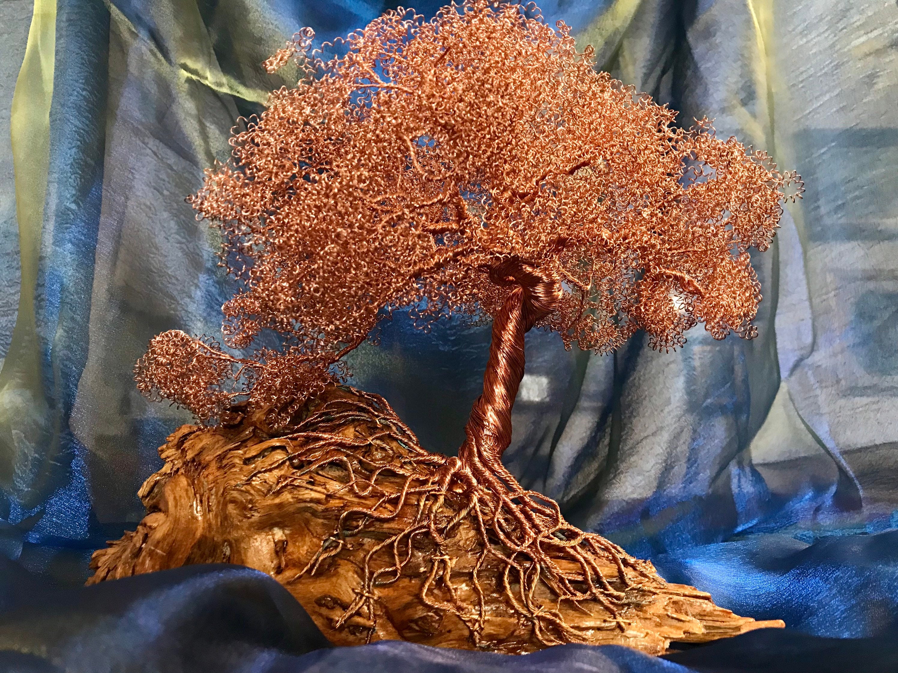 Copper Wire Tree about 450mt on a Wooden Stand - Etsy