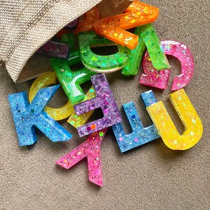 Rainbow 2-color Glitter Alphabet Resin Letters, Homeschool Learning ...