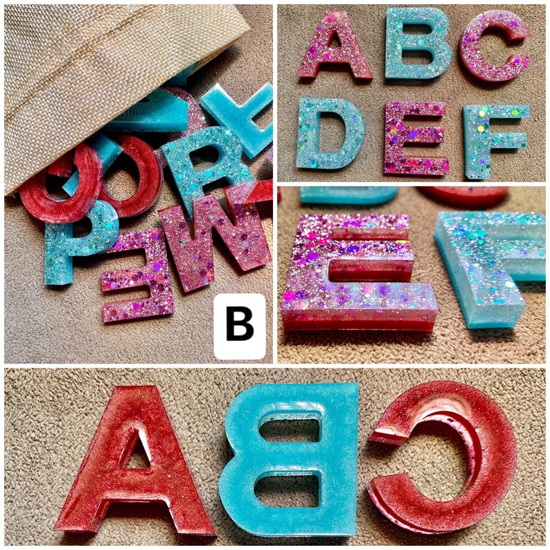 Rainbow 2-color Glitter Alphabet Resin Letters Homeschool | Etsy