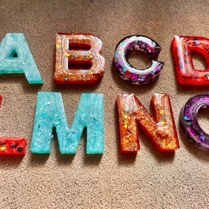 Rainbow 2-color Glitter Alphabet Resin Letters, Homeschool Learning ...