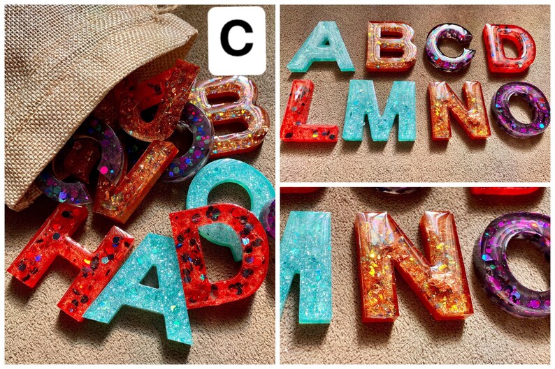 Rainbow 2-color Glitter Alphabet Resin Letters Homeschool - Etsy