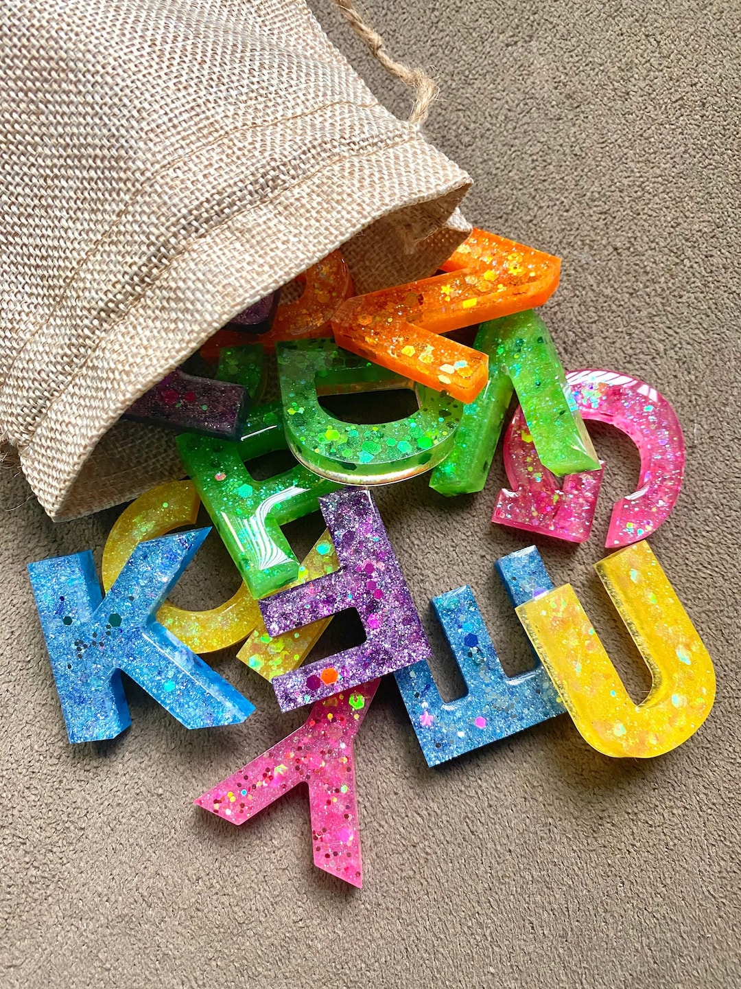 Rainbow 2-color Glitter Alphabet Resin Letters, Homeschool Learning ...