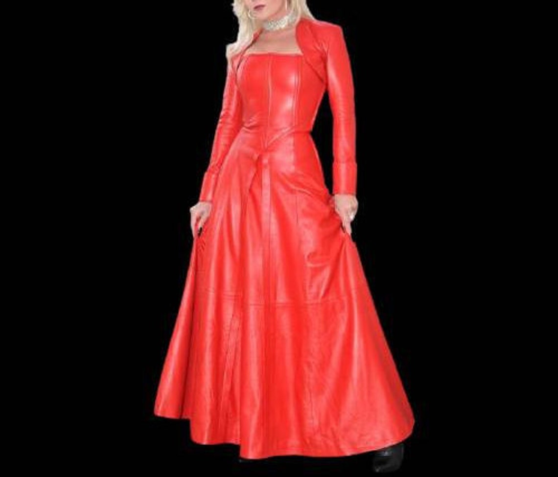 Handmade women's genuine lambskin leather long dress | Etsy