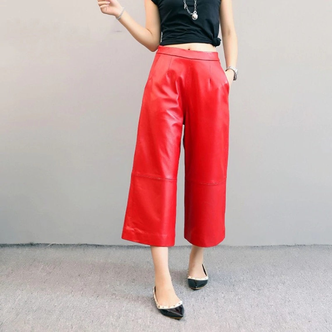 Handmade Women's Genuine Lambskin Leather Mid Calf Pants | Etsy