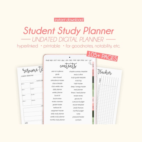 Digital Student Planner Printable Student Planner Study - Etsy