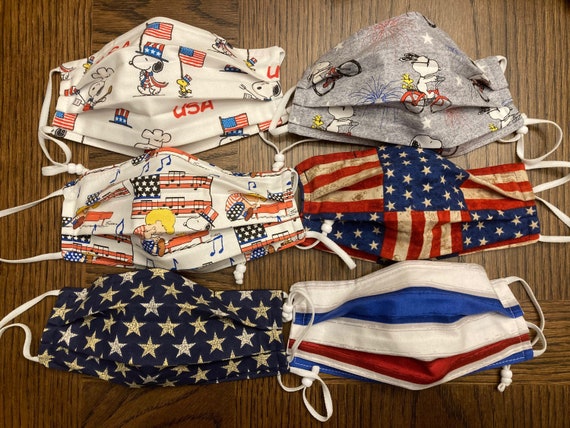 Snoopy Schoeder USA 4th of July Stars Fireworks Face Mask | Etsy