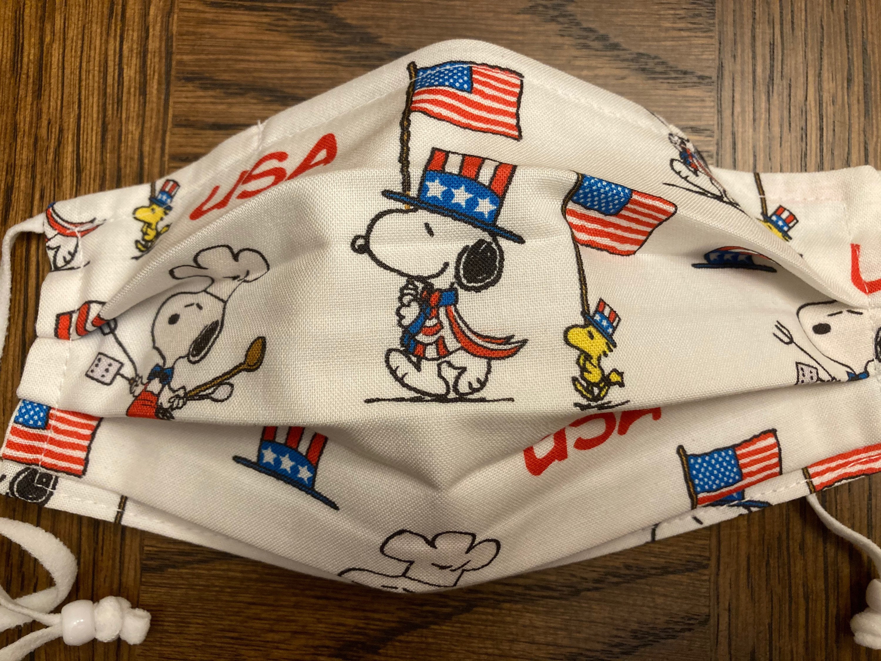 Snoopy Schoeder USA 4th of July Stars Fireworks Face Mask Handmade 2 ...