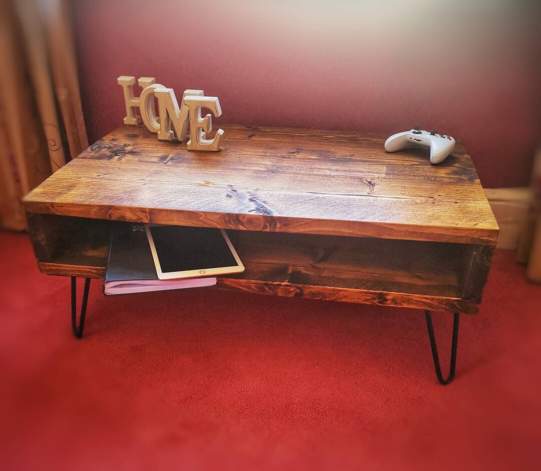 Rustic Rectangular Coffee Table / Black Hairpin Legs / Reclaimed ...