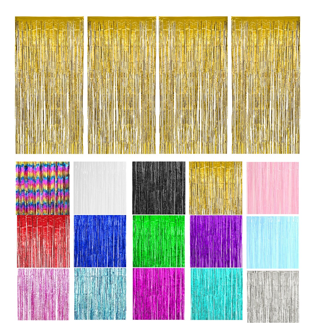 Metallic Tinsel Party Backdrop Curtain, Fringe Door Decor - 4PK - 1x2 ...