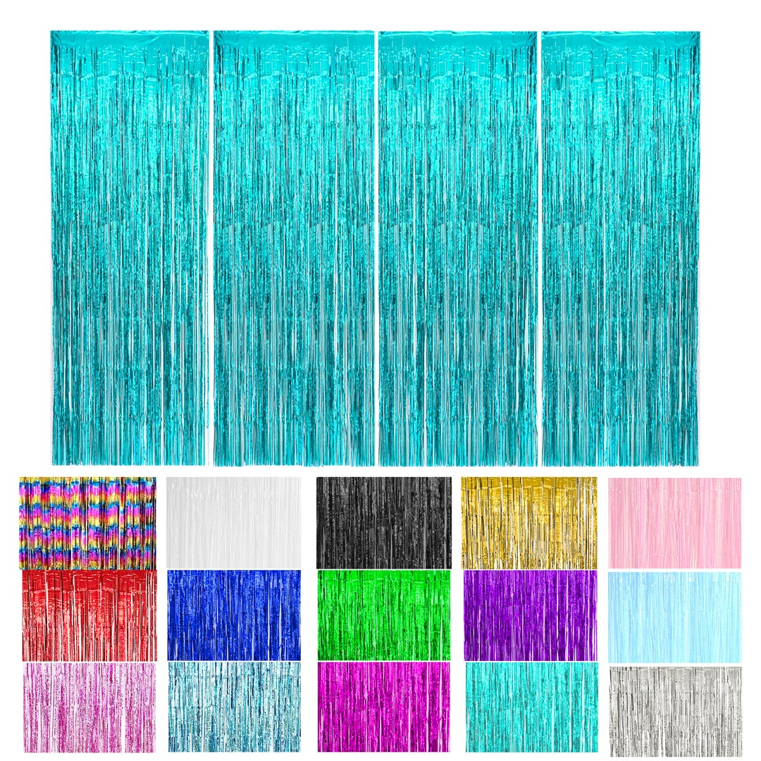 Metallic Tinsel Fringe Curtain Backdrop - Party Photo Booth Decor, 4 ...