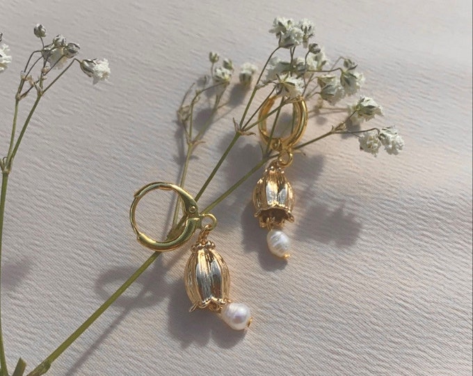 Lily of the Valley Dainty Fairycore Flower Earrings Gold Light Academia ...