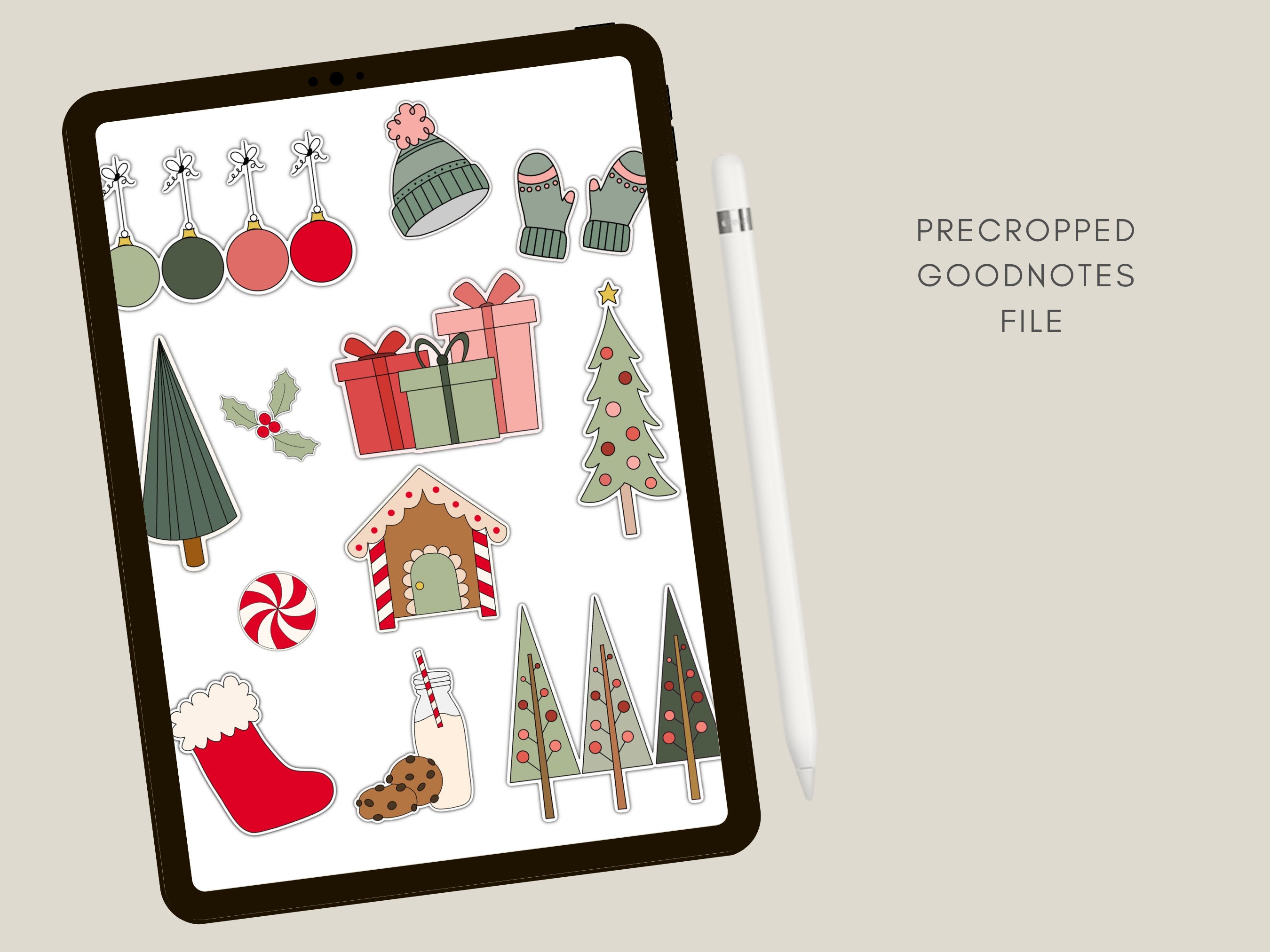 Hand Drawn Christmas Digital Stickers | Neutral Boho Winter Holiday ...