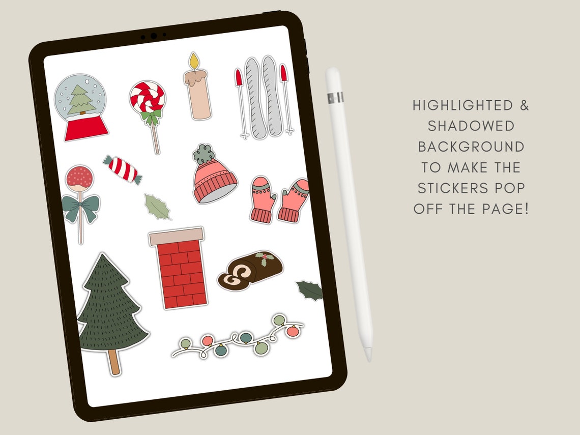 Hand Drawn Christmas Digital Stickers | Neutral Boho Winter Holiday ...