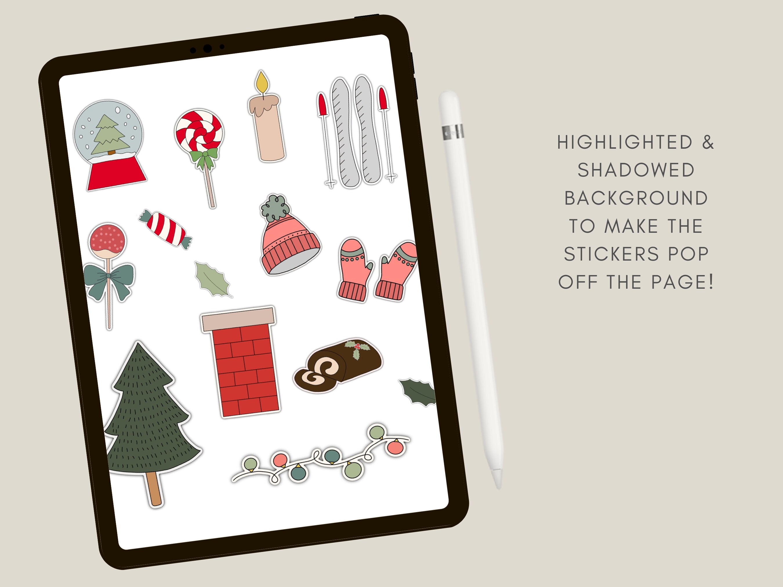 Hand Drawn Christmas Digital Stickers | Neutral Boho Winter Holiday ...