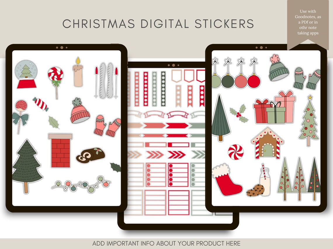 Hand Drawn Christmas Digital Stickers | Neutral Boho Winter Holiday ...
