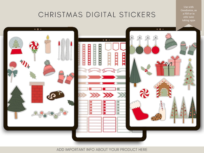 Hand Drawn Christmas Digital Stickers | Neutral Boho Winter Holiday ...