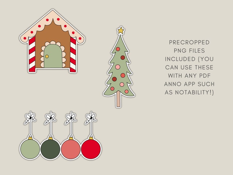 Hand Drawn Christmas Digital Stickers | Neutral Boho Winter Holiday ...