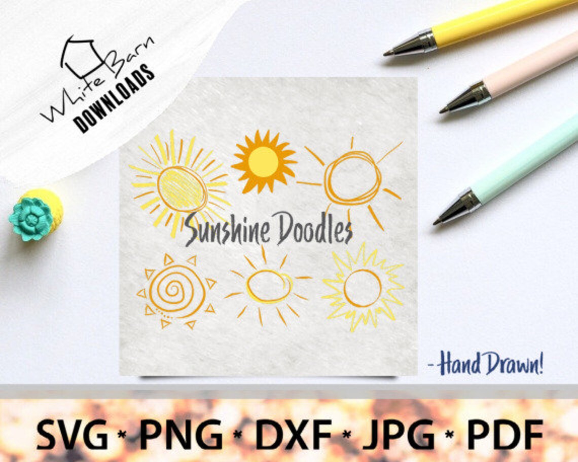 Hand Drawn Sun Doodles SVG, Sunshine Doodle Instant Download Png, Jpg ...