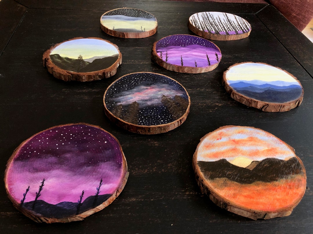 Hand-painted Wood Coasters - Nature-themed - Etsy