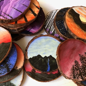Hand-painted Wood Coasters - Nature-themed - Etsy