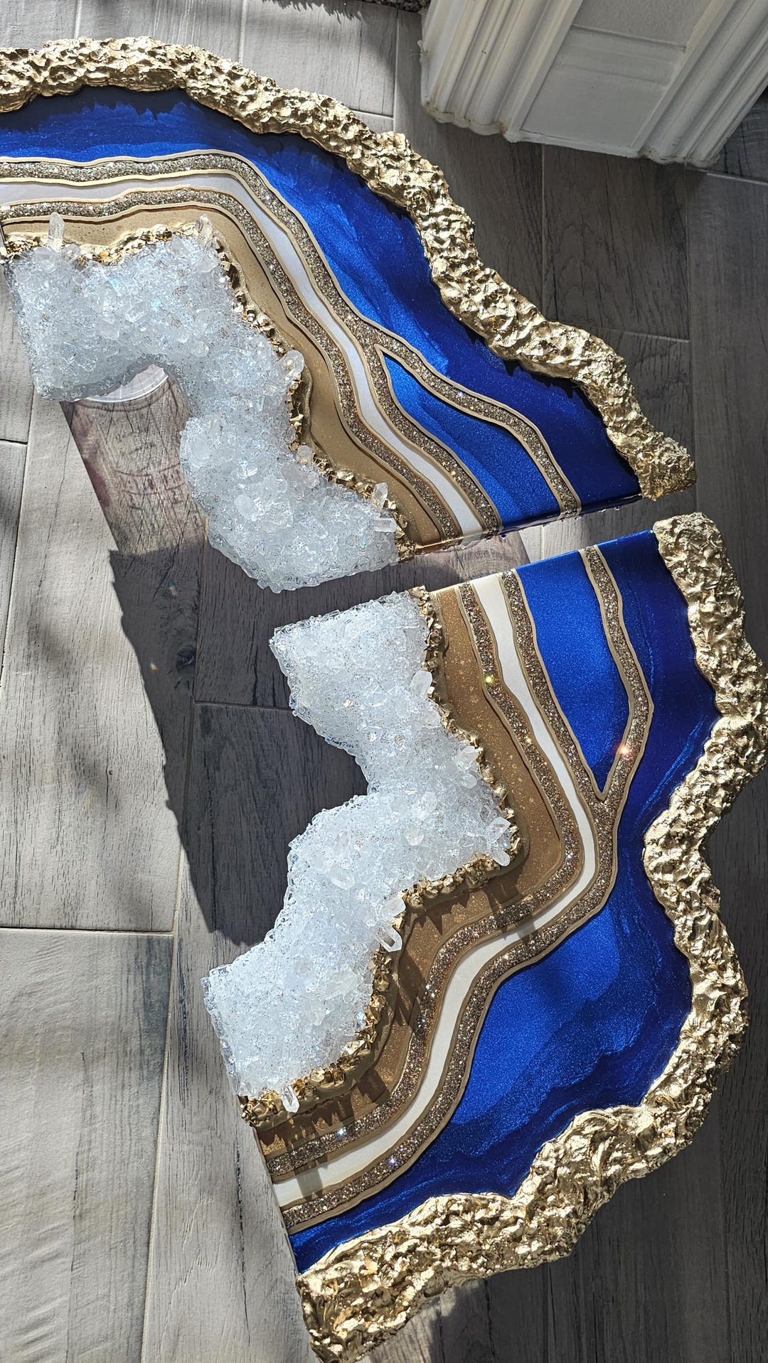 Handcrafted Resin Geode - Royal Blue and Gold Crystal Wall Art - Unique ...