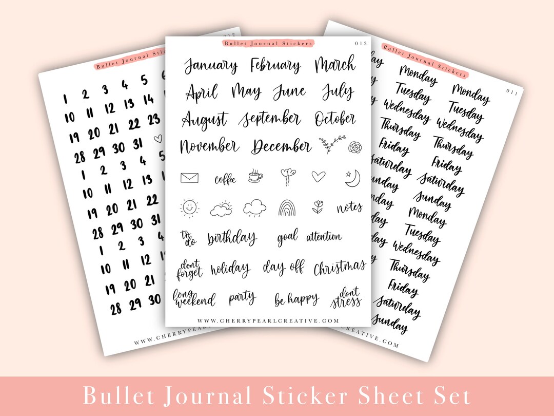Bullet Journal Sticker Sheet Set Bullet Journal Stickers Bujo Sticker ...