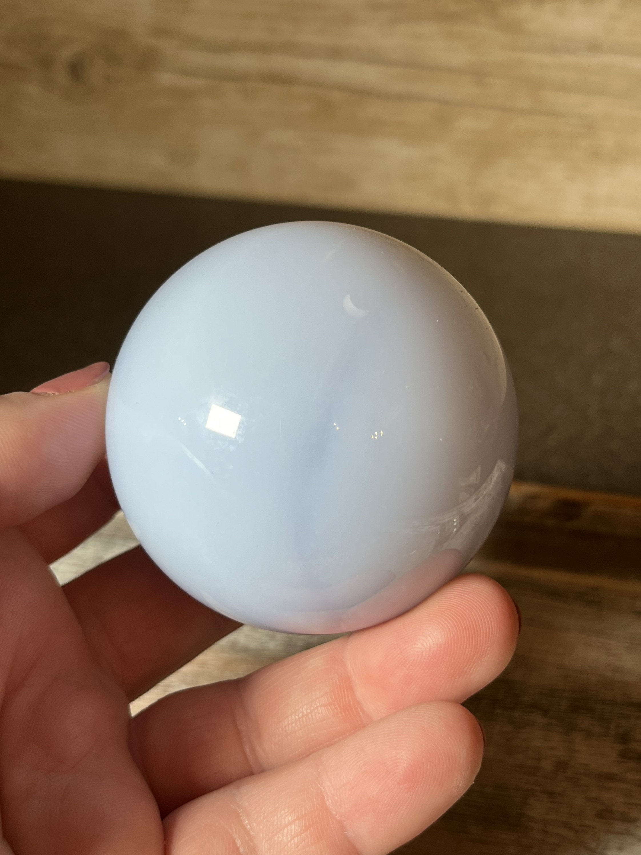 Polished Blue Chalcedony Sphere: Metaphysical Crystal Display (62 Mm ...